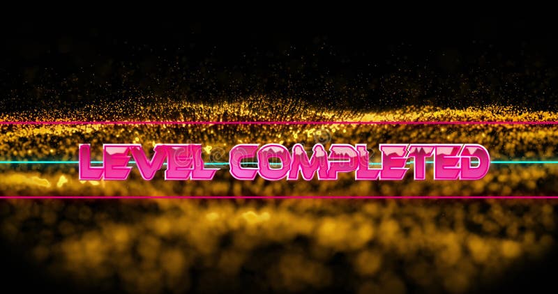 Image of Level Completed Text in Metallic Pink Letters with Lines Over ...