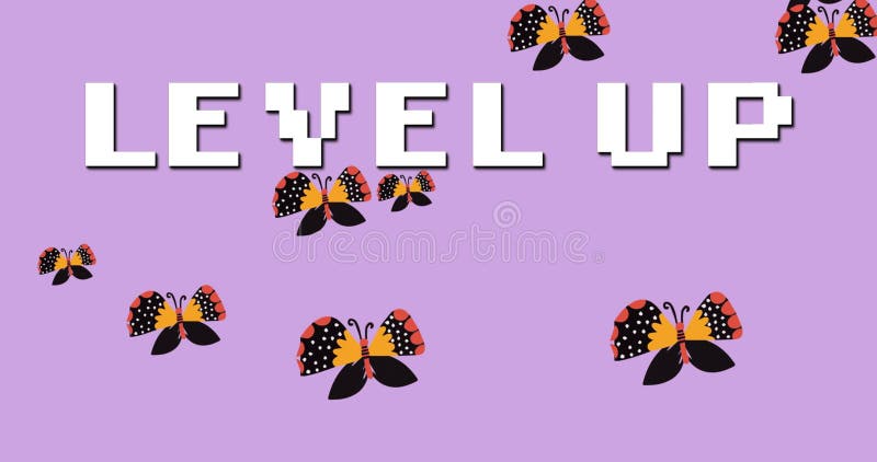 Image of Level Up on Pink Background with Butterflies Stock Image ...