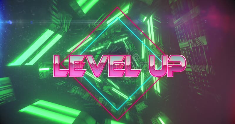 Image of Level Up Text Banner Over Neon Green Glowing Tunnel in ...