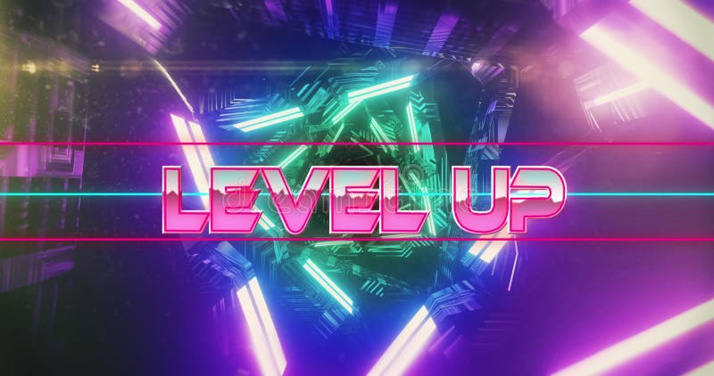 Image of Level Up Text Banner Over Neon Green and Pink Glowing Tunnel ...