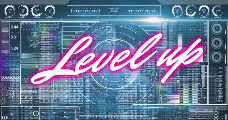 Image of Level Up Text and Data Processing on Blue Background Stock ...