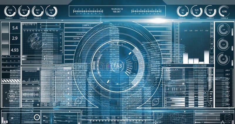 Image of Level Up Text and Data Processing on Blue Background Stock ...