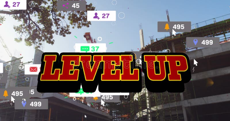 Image of Level Up Text and Numbers Growing Over Cityscape Stock ...