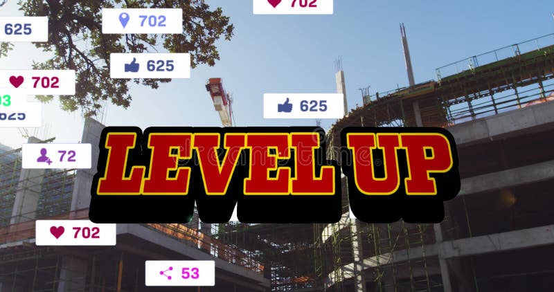 Image of Level Up Text and Numbers Growing Over Cityscape Stock ...