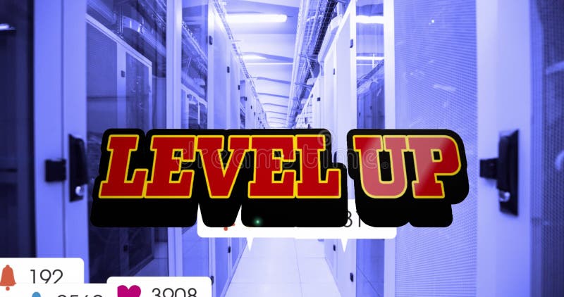 Image of Level Up Text and Numbers Growing Over Server Room Stock Photo ...