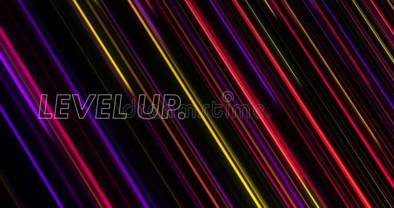 Image of Level Up Text Over Multicolored Falling Lines Against Black ...