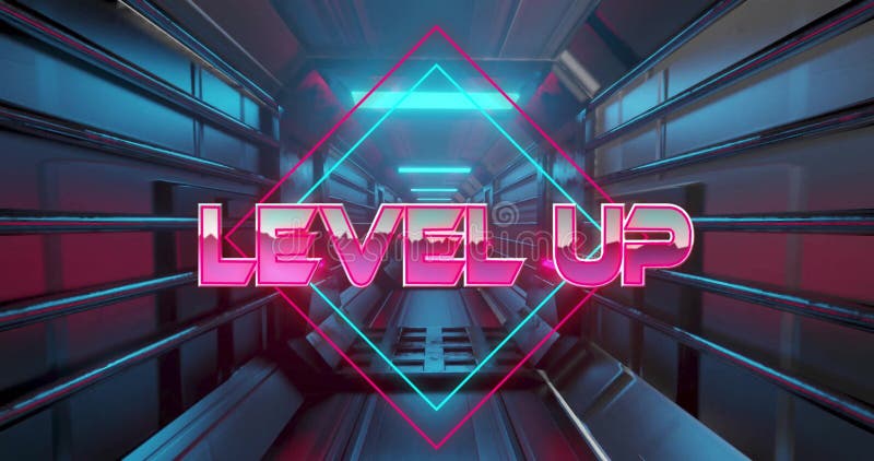 Image of Level Up Text Over Neon Pattern Background Stock Illustration - Illustration of color ...