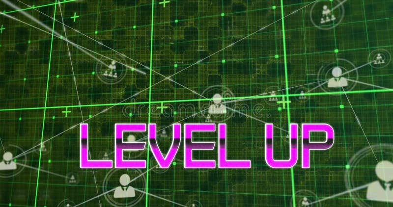 Image of Level Up Text Over Network of Connections on Green Background ...