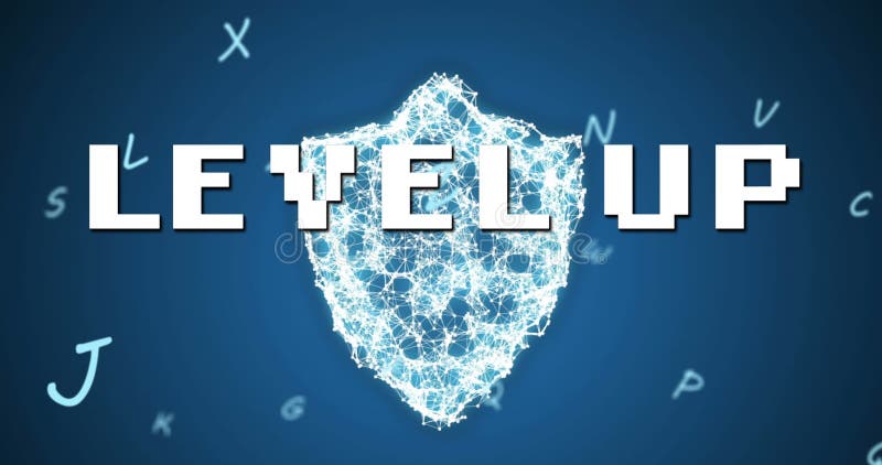 Image of Level Up Text Over Network of Connections and Letters on Blue ...