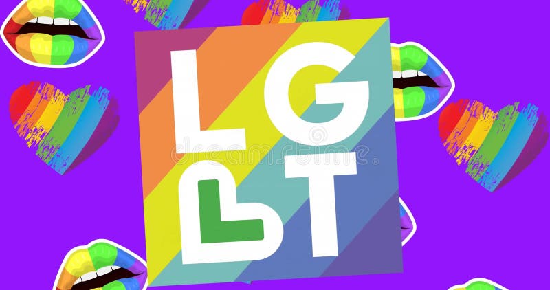 Image of Lgbt Text Over Falling Rainbow Lips and Hearts Stock ...
