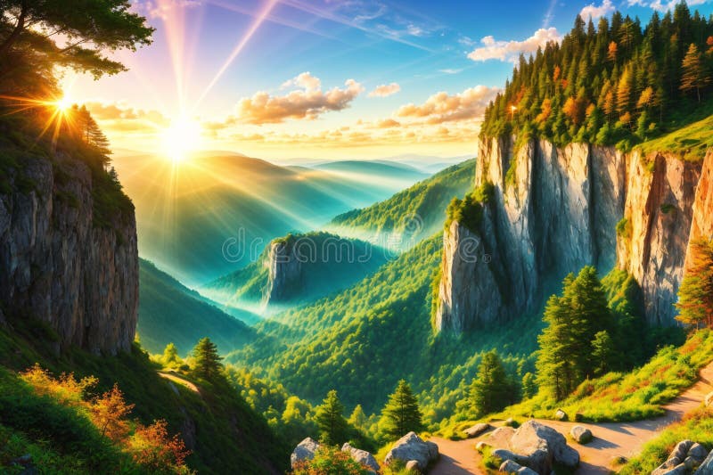 Light Beam Over the Cliff Made with Generative AI Stock Illustration ...