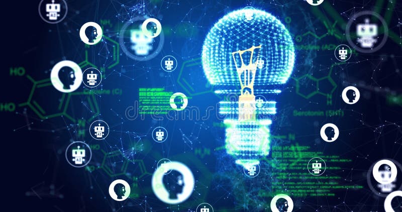 Image of Light Bulb, Ai Icons and Data Processing Stock Illustration ...