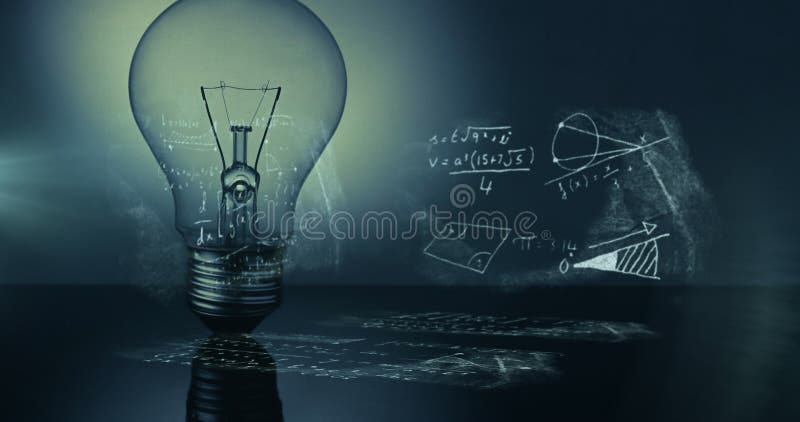 Image of Light Bulb with Scientific Formulae and Data Processing Stock ...