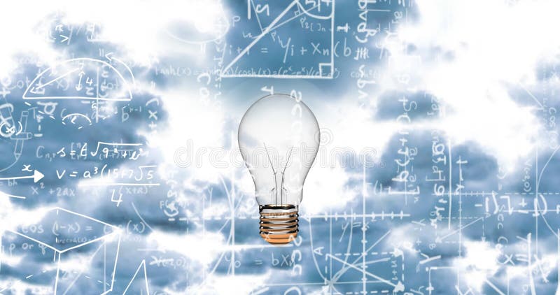 Image of Light Bulb with Scientific Formulae and Data Processing Stock ...