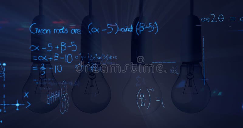 Image of Light Bulbs with Scientific Formulae and Data Processing Stock ...