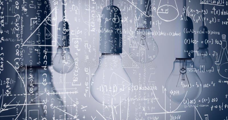 Image of Light Bulbs and Scientific Formule Data Processing Stock Photo ...