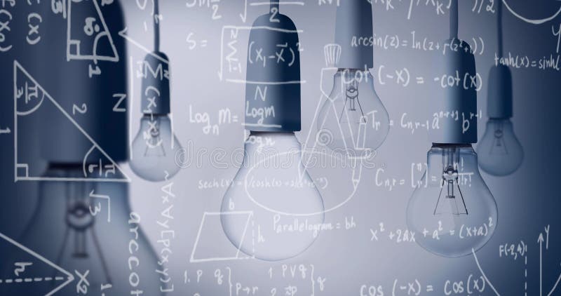 Image of Light Bulbs and Scientific Formule Data Processing Stock Image ...