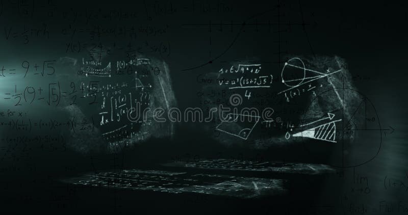 Image of Light Trails Over Mathematical Equations on Black Background ...