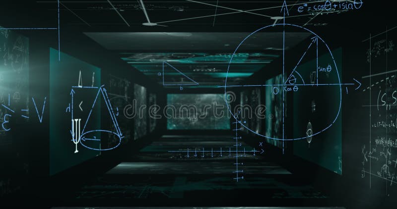 Image of Light Trails Over Mathematical Equations on Black Background ...