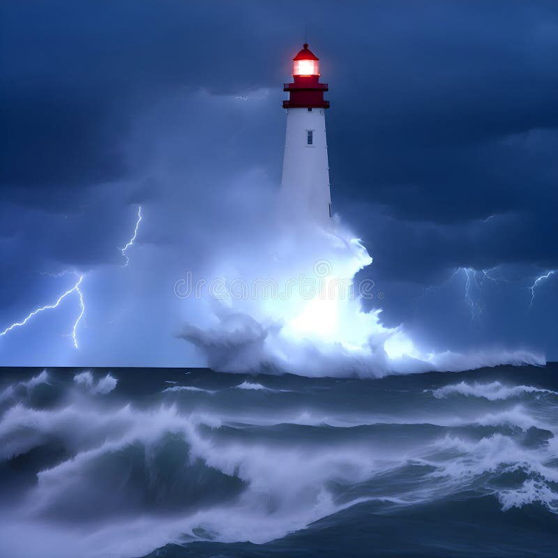 Image of the Lighthouse Standing Strong Against the Raging Sea during ...
