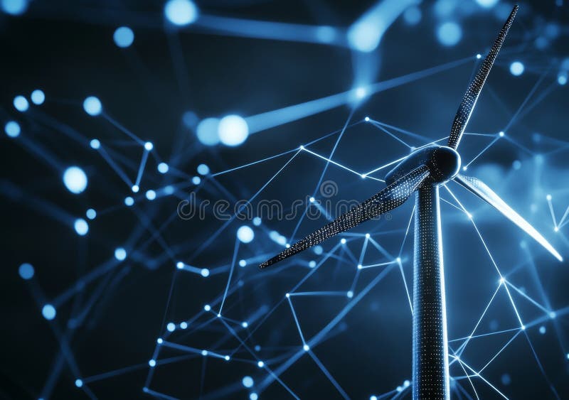 An Image of Lightning Near a Wind Turbine. Low Poly Style. Energy ...