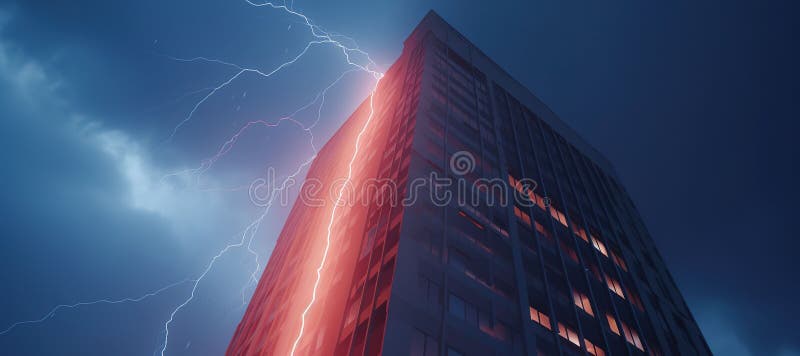 Lightning Strikes Building Skyscraper Stock Illustration - Illustration ...