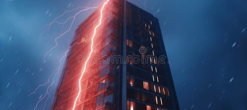 Lightning Strikes Building Skyscraper Stock Illustration - Illustration ...