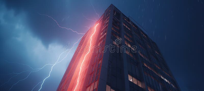Lightning Strikes Building Skyscraper Stock Illustration - Illustration ...