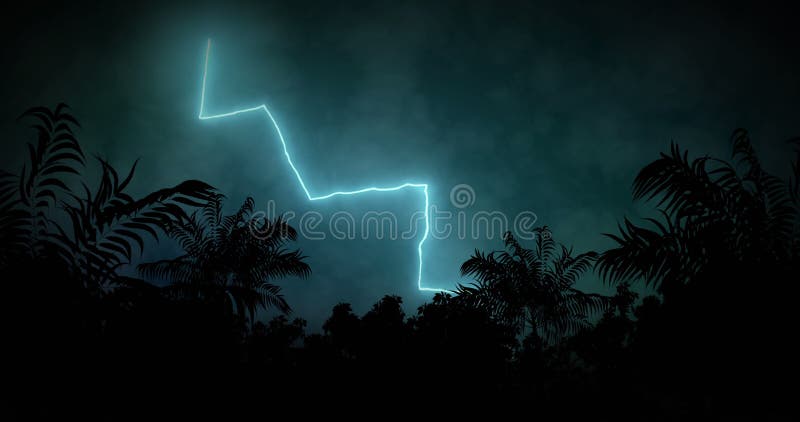 Image of Lightning Striking Over Palm Trees and Stormy Clouded Sky ...