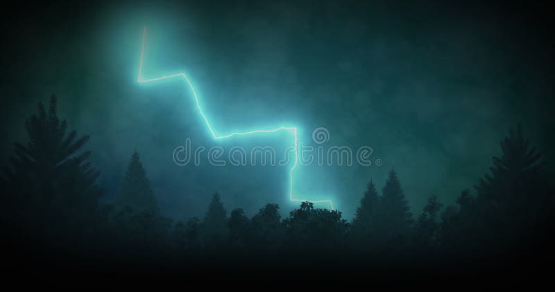 Image of Lightning Striking Over Trees and Stormy Clouded Sky Stock ...