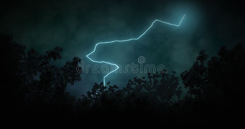 Image of Lightning Striking Over Trees and Stormy Clouded Sky Stock ...