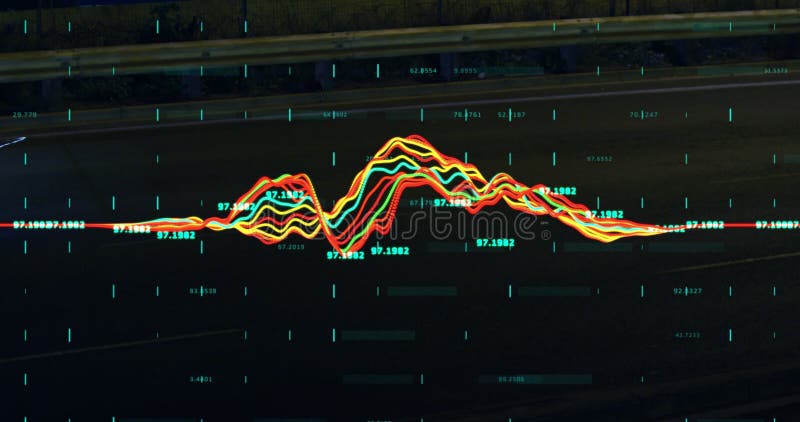 Image of Lights, Changing Financial Data and Graphs on Black Background ...