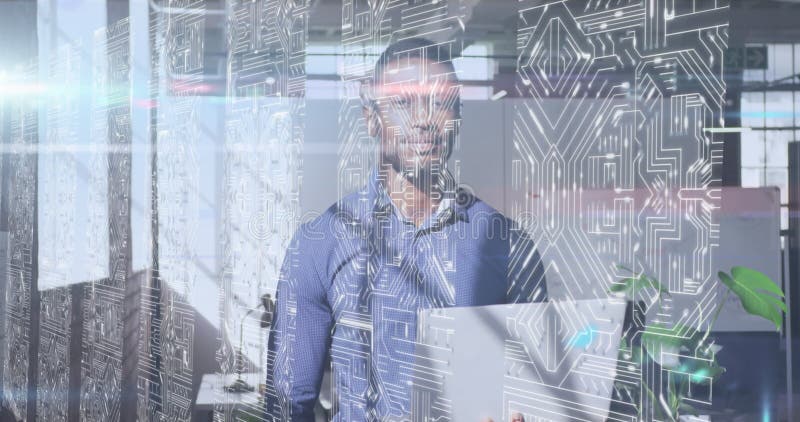 Image of Lights Over African American Men in Server Room Stock Photo ...
