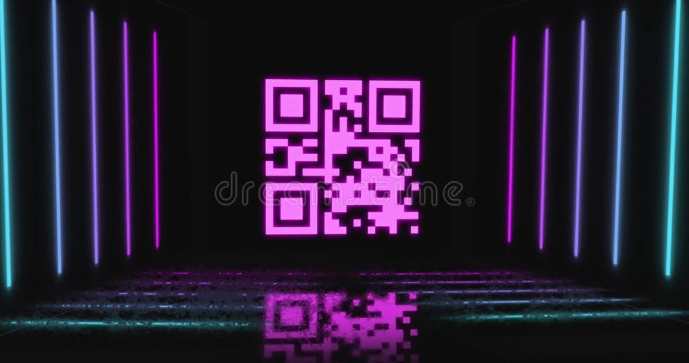 Image of Lights and Qr Code in Black Digital Space Stock Illustration ...