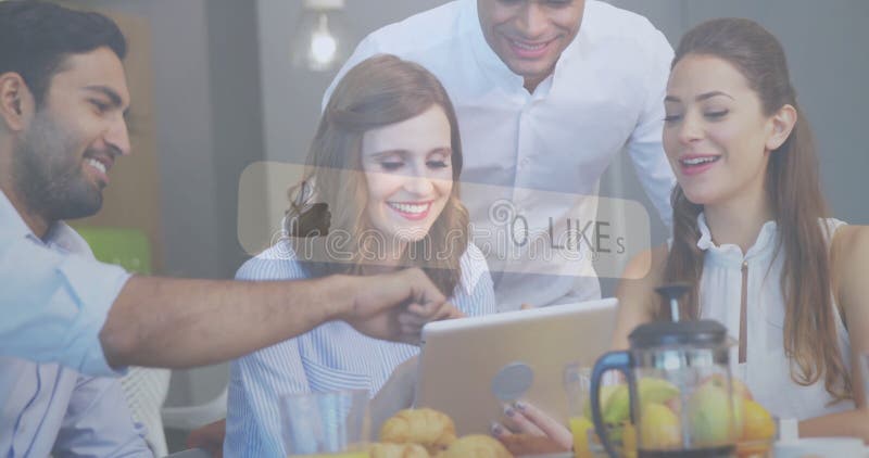 Image of Likes Growing Number Over Diverse Colleagues Using Tablet ...