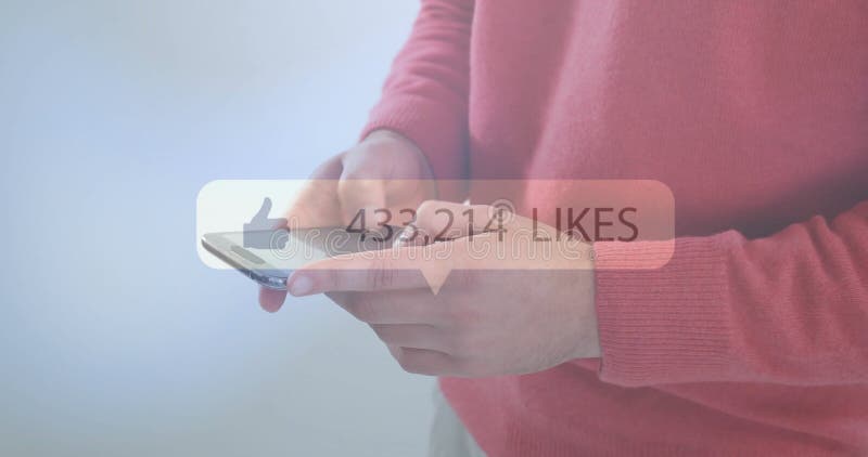 Image of Likes Text with Growing Number Over Caucasian Man Using ...