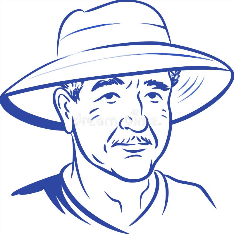 Elderly Man in Hat Line Drawing Reflecting Wisdom and Experience Stock ...