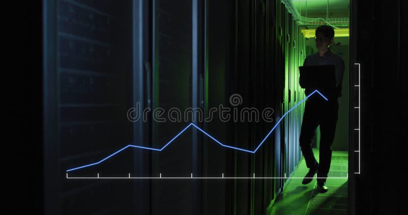 Image of Line Graph Showing Growth Over Asian Male Engineer with Laptop ...