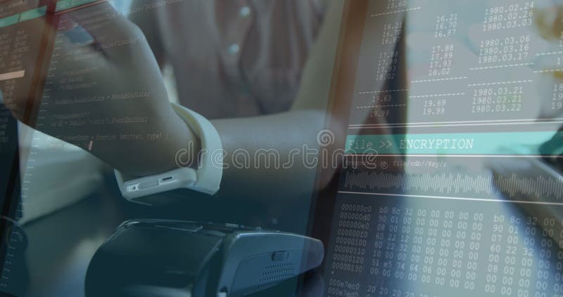 Image of Lines and Data Processing Over Hands of Asian Woman Paying ...