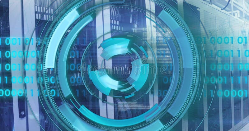 Image of Loading Circles and Binary Codes Over Data Server Racks in Server Room Stock Image ...