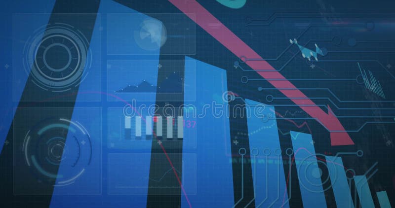 Image of Loading Circles, Changing Numbers, Arrow on Falling Graphs ...