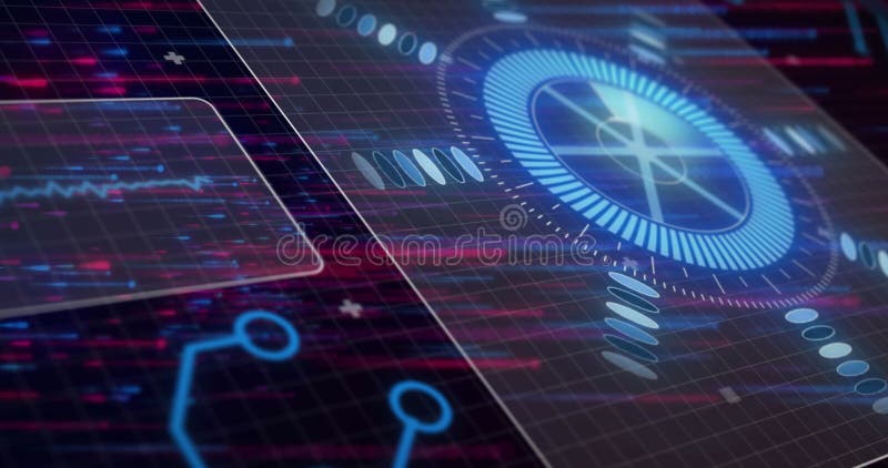 Image of Loading Circles, Circuit Board Pattern, Soundwave Over Abstract Pattern Stock Photo ...