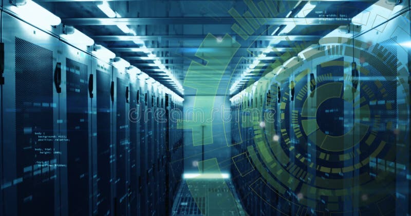 Image of Loading Circles and Computer Language Over Data Server Room Stock Illustration ...