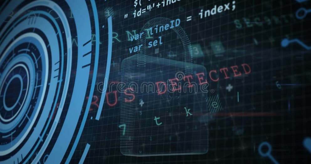 Image of Loading Circles, Computer Language Over Padlock, Letters, Symbols, Texts and Numbers ...