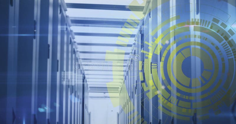 Image of Loading Circles and Computer Language Over Server Racks in ...