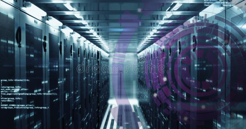 Image of Loading Circles and Computer Language Over Server Room Stock Image - Image of language ...