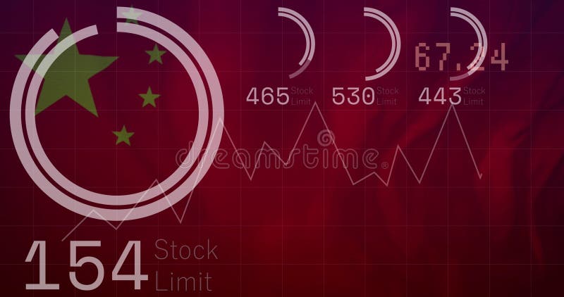 Image of Loading Circles, Graphs and Changing Numbers Over Waving Flag ...