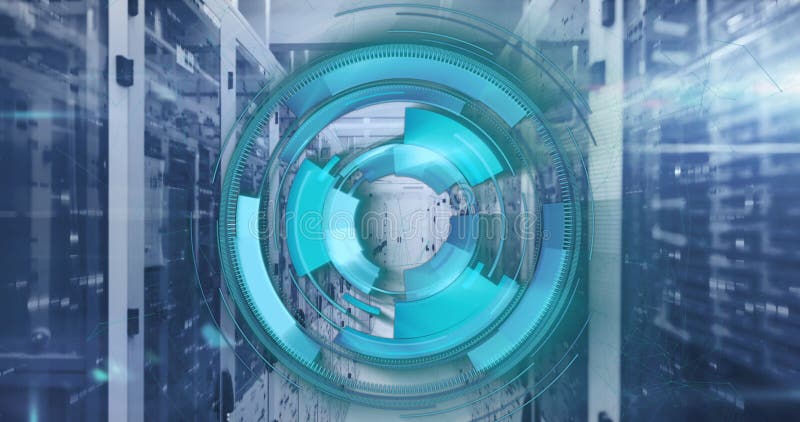 Image of Loading Circles and Illuminated Patterns Moving on Data Racks in Server Room Stock ...