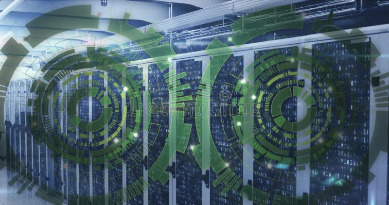 Image of Loading Circles Over Binary Codes on Data Server Racks in Server Room Stock ...