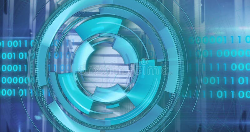 Image of Loading Circles Over Binary Codes and Lens Flares Against Server Room Stock ...